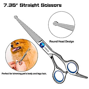 SCEDREAM Dog Grooming Scissors for Dogs with Safety Round Tips, 5 in 1 Dog Scissors for Grooming, Curved Dog Grooming Scissors,Professional Pet Grooming Shears Set for Dogs and Cats