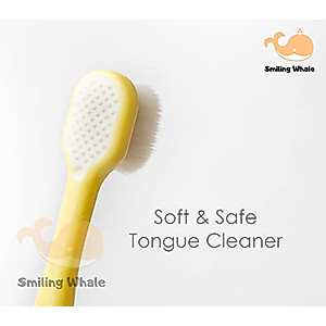 Extra Super Soft Nano Toothbrush for Toddlers and Children by The Smiling Whale, Micro Fine Nano Bristles for Sensitive Gums for Baby and Kids, Duo Functions with Tongue Cleaner (Pink)