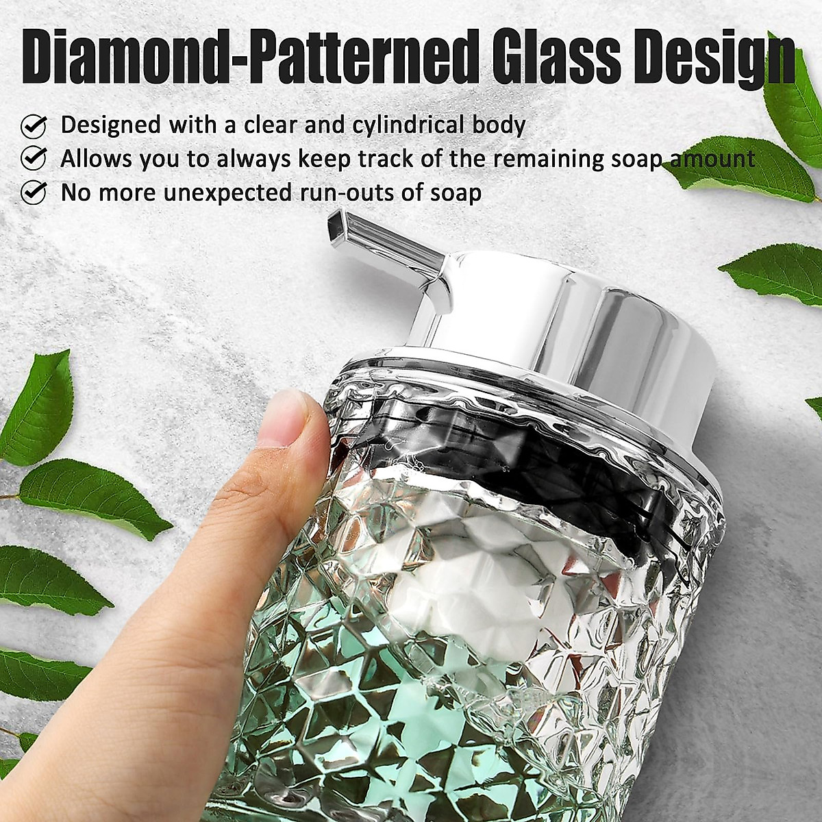 MALACHI Foaming Hand Soap Dispenser， Bathroom Soap Dispenser or Lotion Dispenser for Kitchen,Refillable Clear Glass Soap Dispenser with Large Pump (Clear-Foaming)