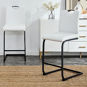 RIGHTPARTS Dining Chairs Set of 2, Kitchen Chairs with Carrying Handle, Modern Metal Chairs with PU Leather Padded Seat High Back, Chairs for Dining Room, Kitchen, Living Room (White)