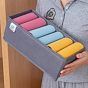 Qozary 3 Pack Sock Underwear Drawer Organizer Dividers, Non-Woven Fabric Collapsible Cabinet Closet Storage Boxes for Clothes, Socks, Lingerie, Underwear, Tie, Belt, Baby, Bedroom (Gray, 6 Cells)