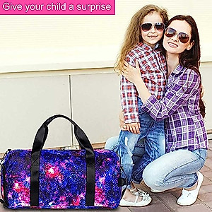 Kids Duffle Bag for Girls, Travel Bag with Shoe Compartments, Weekender Sleepover Dance Tote Bag for Teens, Water ResistantSports Carry on Gym Sports Bag - Purple