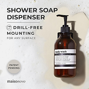 MaisoNovo Shampoo and Conditioner Dispenser with Wall Mounts - Bathroom Hand Soap Dispenser - 2 Wall Mount and 2 Glass Bottles