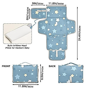 Bulletgxll Cartoon Star Blue Portable Diaper Changing Pad Waterproof Changing Pad with Baby Tissue Pocket and Magic Stick for Newborn Baby.