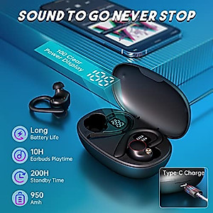 NANSON Headphones Wireless Earbuds 60hrs Playback IPX7 Waterproof Earphones Over-Ear Stereo Bass Headset with Earhooks Microphone LED Battery Display for Sports/Workout/Gym/Running Black