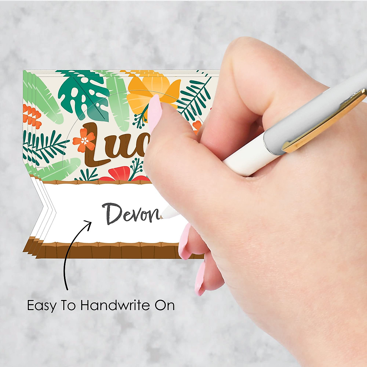 Big Dot of Happiness Tropical Luau - Hawaiian Beach Party Tent Buffet Card - Table Setting Name Place Cards - Set of 24