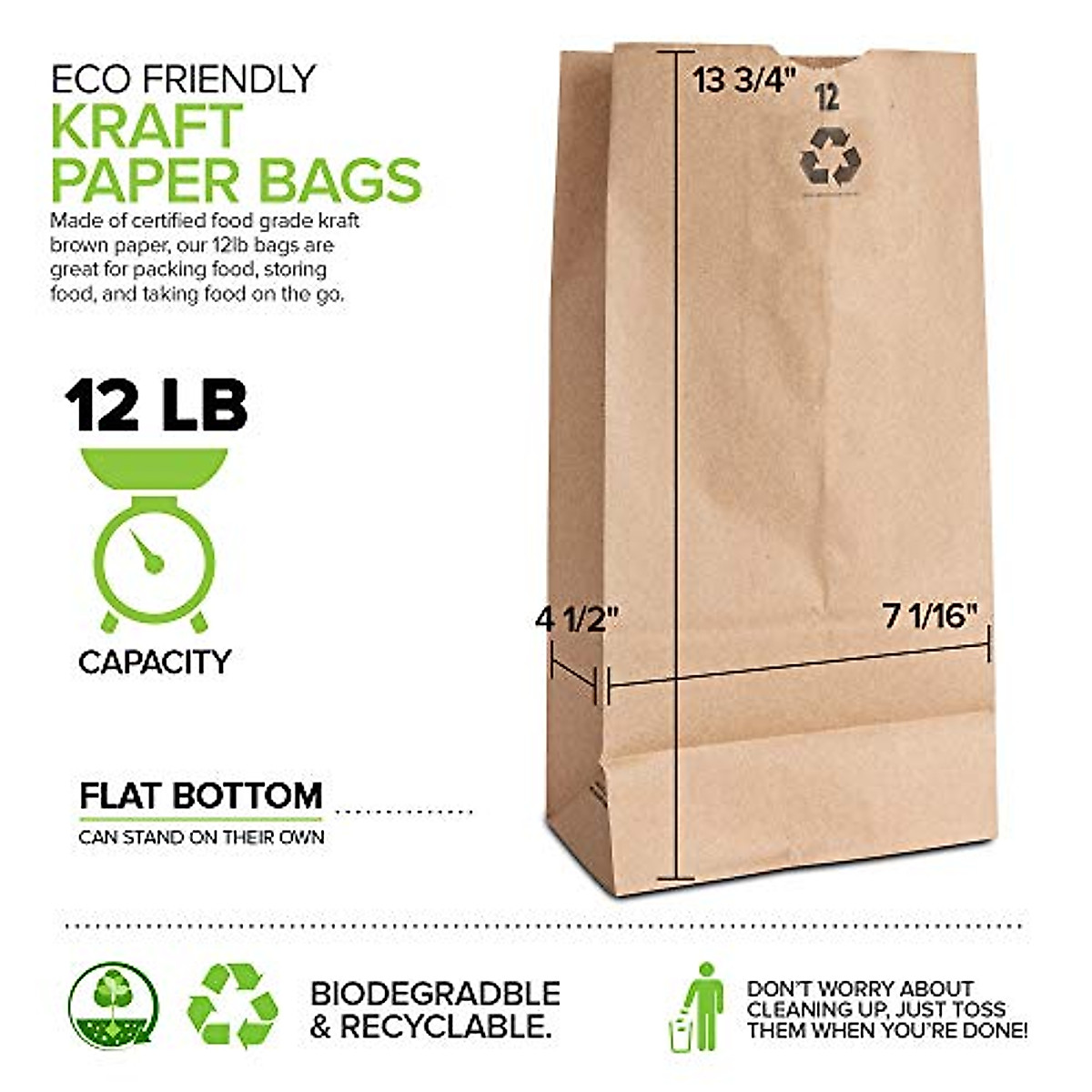 Stock Your Home 12 Lb Kraft Big Brown Paper Lunch Bags (100 Count) - Bulk Disposable Lunch Sacks, Large Size Blank Bag, Good for Snacks, Sandwiches, Grocery Food, and Arts & Crafts Projects