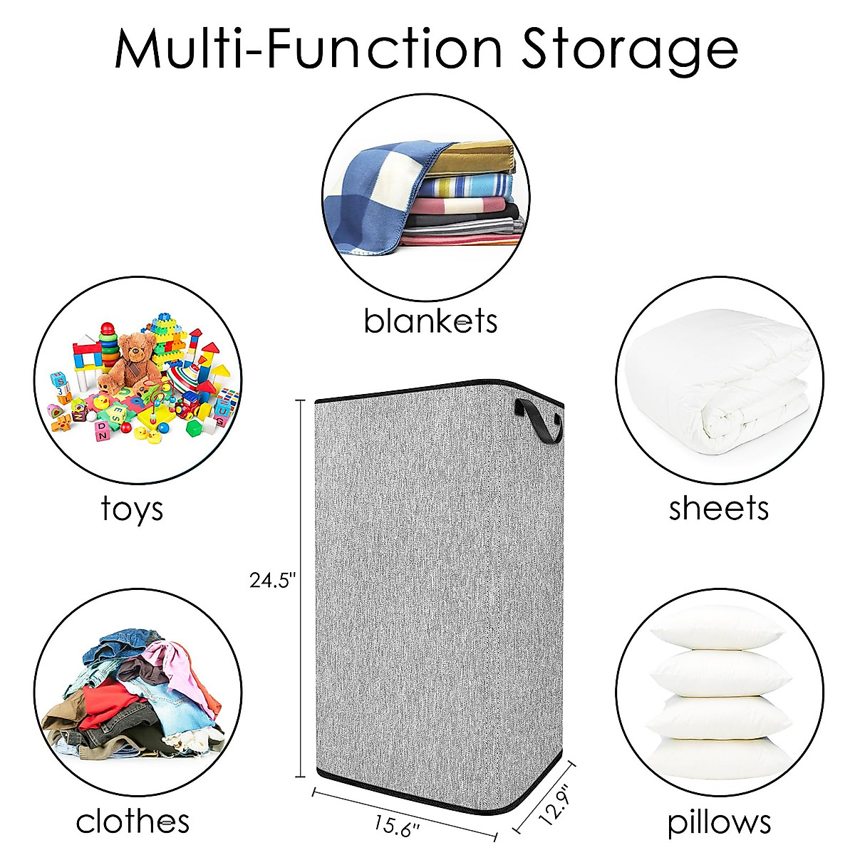 Large Laundry Hamper 84L, 24.5" Tall Collapsible Laundry Hamper with Sturdy Handles, Rectangular Dirty Clothes Hamper for Bathroom Bedroom, Durable Storage Basket for Clothes Toys (Bag Not Include)