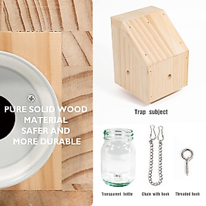 GRTRE 4 Pack Wood Carpenter Bee Trap for Outside - Wood Boring Bee Trap - Best Bee Trap - Nature Pentroof Style Carpenter Bee Traps Outdoor Hanging - Insect Traps Removes Carpenter bee