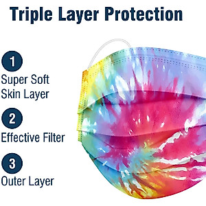 WECARE Disposable Face Mask Individually Wrapped - 50 Pack, Tie Dye Masks 3 Ply