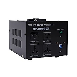 3000W Step Up & Down Voltage Transformer Converter AC 110V⇋220V DT-3000VA Voltage Converter Power Transformer Step-Up/Step-Down 110V - 220V/ 220V - 110V, with Dual Circuit Breaker Protection
