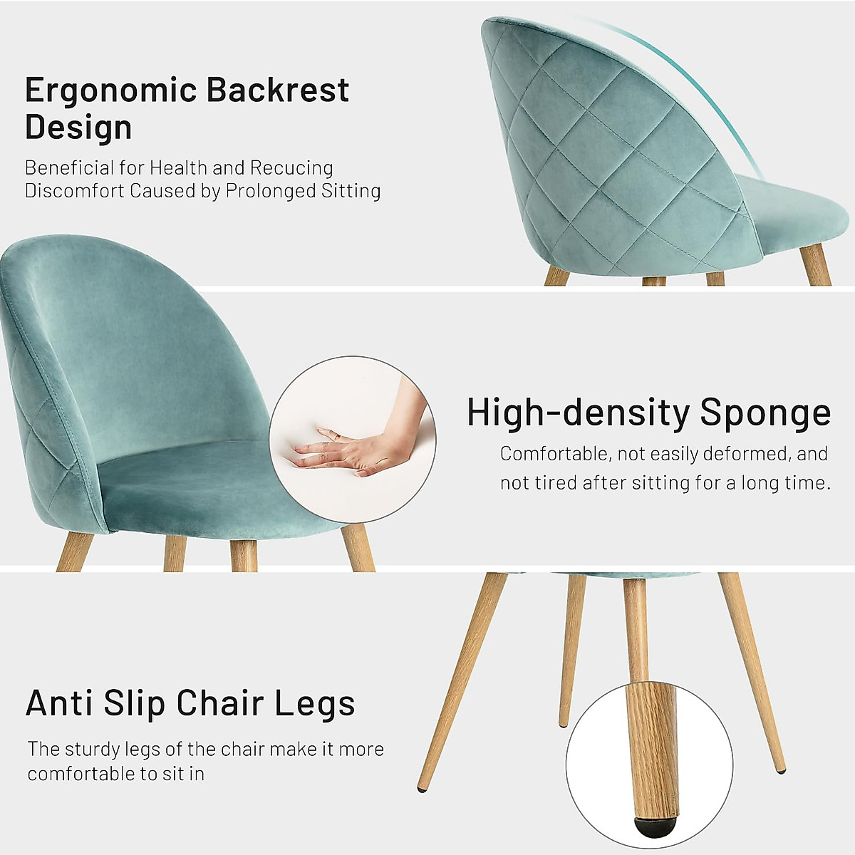 FurnitureR Upholstered Velvet Dining Chair Mid Back Armless with Wood Legs for Home Kitchen Bedroom Living Room, Set of 1, Aqua
