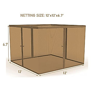 Garden Sunny Gazebo Mosquito Netting Screen 4-Panels Universal Replacement for Patio, Outdoor Canopy, Garden and Backyard (Only Netting) (12'x12', Khaki)