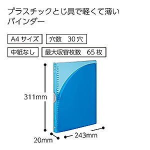 Kokuyo Campus Slide Binder, Adapt Slim, Double Pockets, A4, 30 Holes, Up to 65 Sheets, Light Blue, Japan Import (RU-AP171LB)