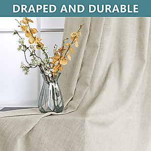 KOUFALL Beige Curtains 45 Inch Length for Farmhouse Kitchen,Rustic Country Burlap Sheer Cotton Curtains for Cafe,Tan