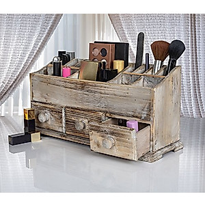 Vanity Drawer Beauty Organizer 3 Drawers - Wooden Cosmetic Storage Box for Neat & Organize Storing of Makeup Tools, Small Accessories at Home & Office Vanities & Bathroom Counter-top (Rustic)