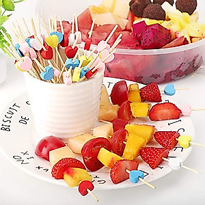Minisland Pink Heart Fancy Toothpicks for Appetizers 4.7 Inch Long Cute Bamboo Cocktail Picks Wedding Valentines Day Party Food Fruit Drinks Decorative Skewer Sticks 100 Counts -MSL134