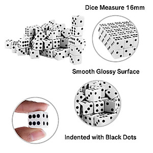 Super Z Outlet Standard 16mm White Dice with Black Pips Dots for Board Games, Activity, Party Favors, Toy Gifts (100 Pack)