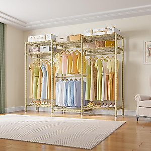 VIPEK V5i Garment Rack Heavy Duty Clothes Rack, Portable Closet Wardrobe Bedroom Armoires Freestanding Clothing Rack with 8 Adjustable Shelves & 4 Hang Rods, 68.9" L x 15.7" W x 76.4" H, Gold