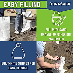 DURASACK Heavy Duty Sand Bags with Tie Strings Empty Woven Polypropylene Sand-Bags with 1600 Hours of UV Protection, 14x26 inches, White, Pack of 100