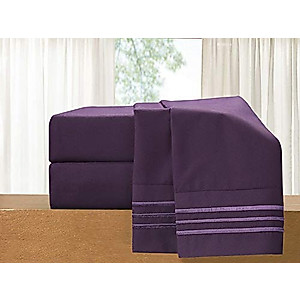 Elegant Comfort Luxury 4-Piece Bed Sheet Set - Luxury Bedding 1500 Premium Hotel Quality Microfiber, Wrinkle Resistant Cool & Breathable, Easy Elastic Fitted, Queen, Plum-Purple