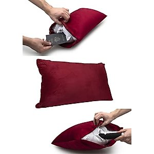 Norott Decorative Throw Pillow Vault Secret Pocket-6.5x10.5-Keep Items Private Safe Secure in Plain Sight-Beds-Couch-Sofa-Any Room-Travel Use- Oblong Crimson-13.5x19.5x6.5 inches