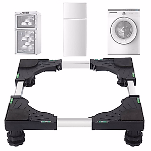 MOYFAZA Mini Fridge Stand,Adjustable Base for Washer and Dryer with 4 Strong Feet,Multi-Functional Washer and Dryer Pedestals & Mini Refrigerator Stand (Black) (4 Strong Feet)