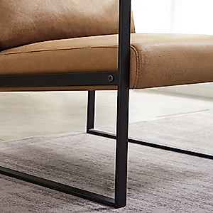 Faux Leather Love Seat Sofa, NOORDENIYA Small 2 Seats Outdoor/Indoor Sofa, 50" Mid-Century Metal Frame Mini Couch with Armrest for Patio, Living Room, and Bedroom (Matt Light Brown, Single Seat)