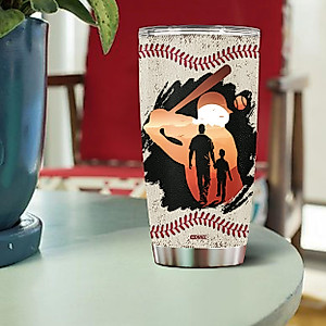 WONWIX Tumbler Gifts for Baseball Dad Stainless Steel with Lid 20 oz Thermos Cup Behind Every Softball Players Travel Coffee Mug Gift for Sport Lover Birthday Fathers Day Christmas