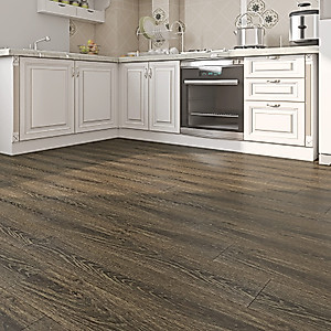 FunStick 6"x36" 10 Pcs Vinyl Flooring Peel and Stick Floor Tile Bathroom Dark Brown Wood Sticky Floor Tiles Peel and Stick Wood Planks for Walls Waterproof Peel n Stick Flooring for Kitchen Bedroom