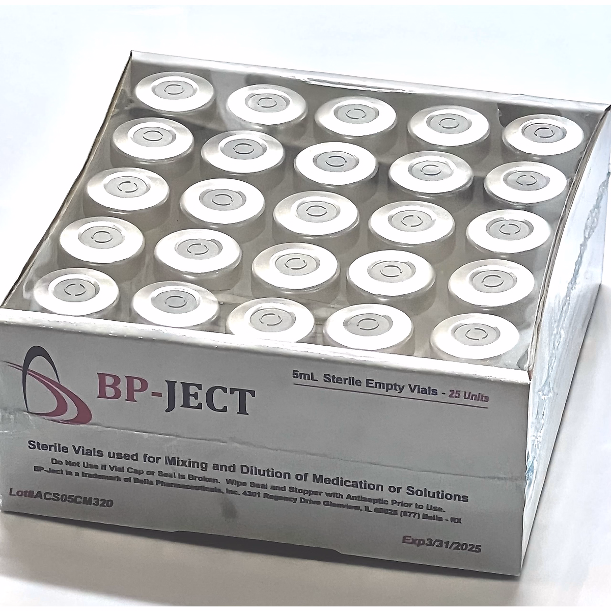 5ml Sterile Clear Vials 25pk Silver