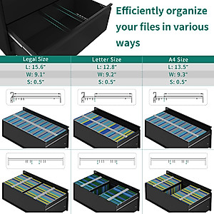 YITAHOME 2 Drawer Lateral File Cabinet, Stainless Steel Wide Lateral File Cabinet with Lock, Metal Filing Storage Cabinet for Legal/Letter A4 Size, Assembly Required，Office Organizer (Black)