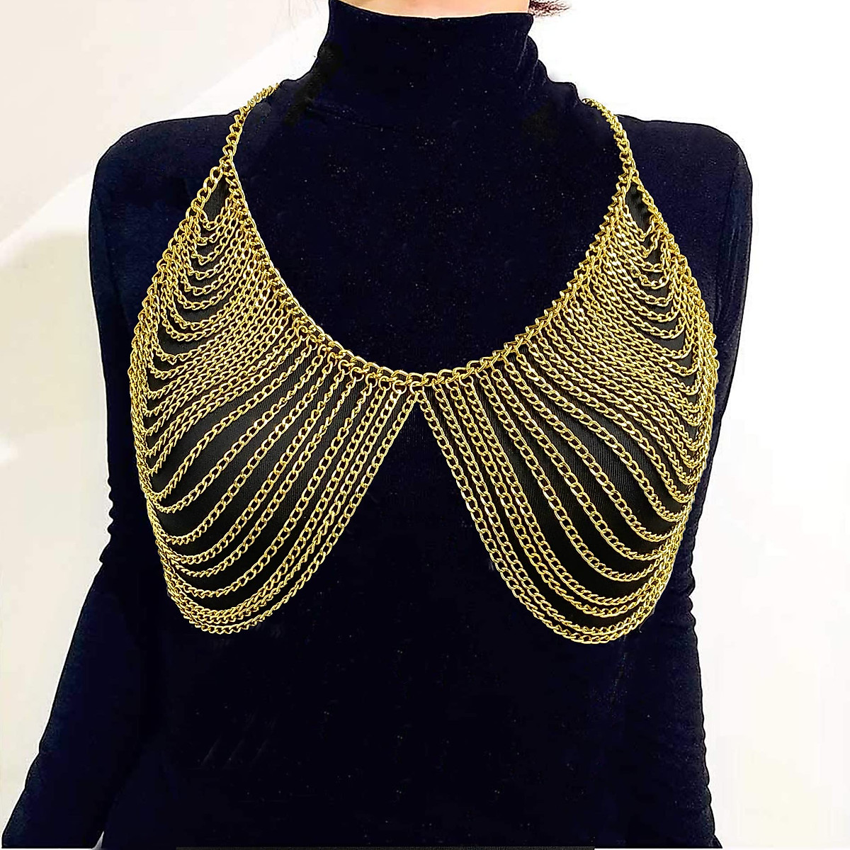 Diymood Gold Body Chain Beach Body Layered Punk Bohemia Chest Bikini Bra Chains Chains Nightclub Party Fashion Body Jewelry Accessory for Women and Girls