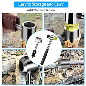 eSynic Bushcraft Hand Auger Wrench, eSynic Scotch Eye Wood Auger with Leather Holster and Rubber Hammer, Survival Tools for Bushcraft Woodworking Hand Drill Set for Outdoor, Camping, Peg Hole Maker