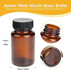 ALWSCI Wide Mouth 3oz Amber Glass Paker Bottles 100ml with 38-400 Black Ribbed Lids (24PCS)