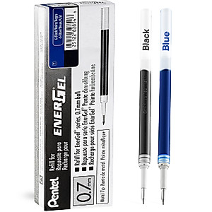 Pentel Energel 0.7 Refill Ink for BL57 & BL77 Pens, Box of 6 Black and 6 Blue (12 Total) 0.7mm, Metal Tip, LR7 Refill is Also Used for BL407 Pen