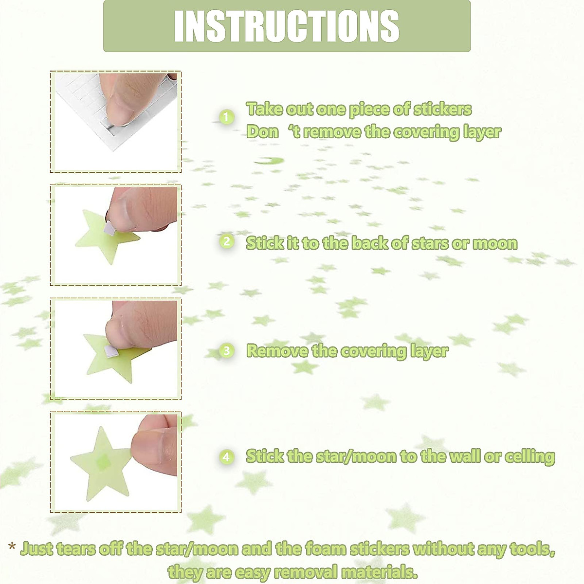 ORIJOYNA 201 Count Glow in The Dark Stars with Bonus Moon - Luminous Decor Ceiling Wall Stickers - for Kids and Toddler Room Decorations Wall Murals