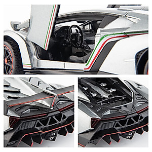 WAKAKAC Diecast Car for Lambo Veneno Model Car 1/24 Scale Sports Toy Vehicle Door Can be Opened Toy Car Front Wheel Steerable (Gray)