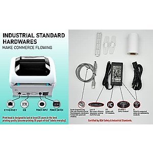 Arkscan 2054A Ethernet Network Shipping Label Printer for Windows Mac Chromebook Support Amazon Ebay Paypal Etsy Shopify ShipStation Stamps.com UPS USPS FedEx, Roll & Fanfold 4x6 Direct Thermal Label