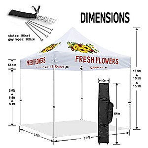 ABLEM8CANOPY Custom Canopy Tent 10x10 with Logo, Personalized Pop Up Canopy Tent with Optional Walls for Business Events, Trade Shows, Farmers Market, Roller Bag Included(Fresh Flower)