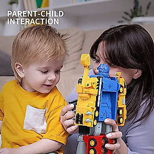 SNAEN Toys for 3 4 5 6 7 Year Old Boys - Construction Vehicles Transform Robot Kids Toys, STEM Building Toddler Toys for Kids Ages 4-8 w/Pull-Back Toys, 5-in-1 Trucks Gifts for Boys Girls