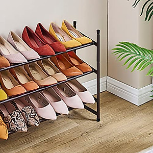 Tajsoon Expandable Shoe Rack Organizer, 3 Tier Adjustable Shoe Shelf, Metal Iron Shoe Storage Organizer for Closet Bedroom Entryway, Bronze