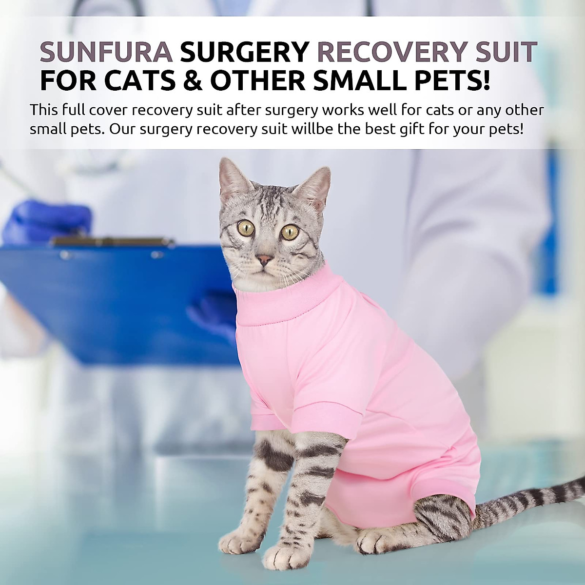 SUNFURA Cat Surgery Recovery Suit, Cat Neuter Recovery Suit with 4 Legs Cat Spay Surgical Onesie for Abdominal Wounds After Surgery, E-Collar Alternative Small Pet Post Bandage Anti-Licking, Red M