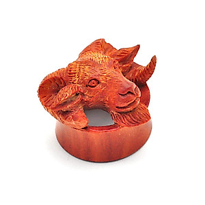 Mystic Metals Body Jewelry Pair of Hand Carved Saba Wood Goat Head Plugs(PW-340) (5/8" (16mm))