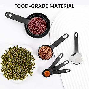 NileHome Measuring Cups and Spoons Set, Plastic Measuring Spoons 8 Piece Includes 4 Measuring Cup Set and 4 Measuring Spoons Set Stackable Stainless Steel Handle Measure Cups for Cooking&Baking, Black