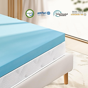 4 Inch Queen Mattress Topper for Pressure Relief, Gel Infused Bed Topper, Memory Foam Mattress Pad CertiPUR-US Certified, 60x80 Inches, Blue
