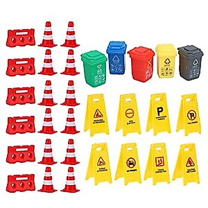 TOYANDONA 31Pcs Road Signs for Kids, Miniature Plastic Traffic Cones Mini Barrel Roadblocks Toys Set Educational Playset Pieces for Boys& Girls