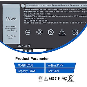 P83G001 Battery Replacement,F62GO F62G0 Battery for Dell Inspiron 13 7000 2-in-1 7386 2-in-1 39dy5 13 7373 2-in-1 7370 7380 p83g 039dy5 0rpjc3 p87g p91g P83G002 vostro 5370