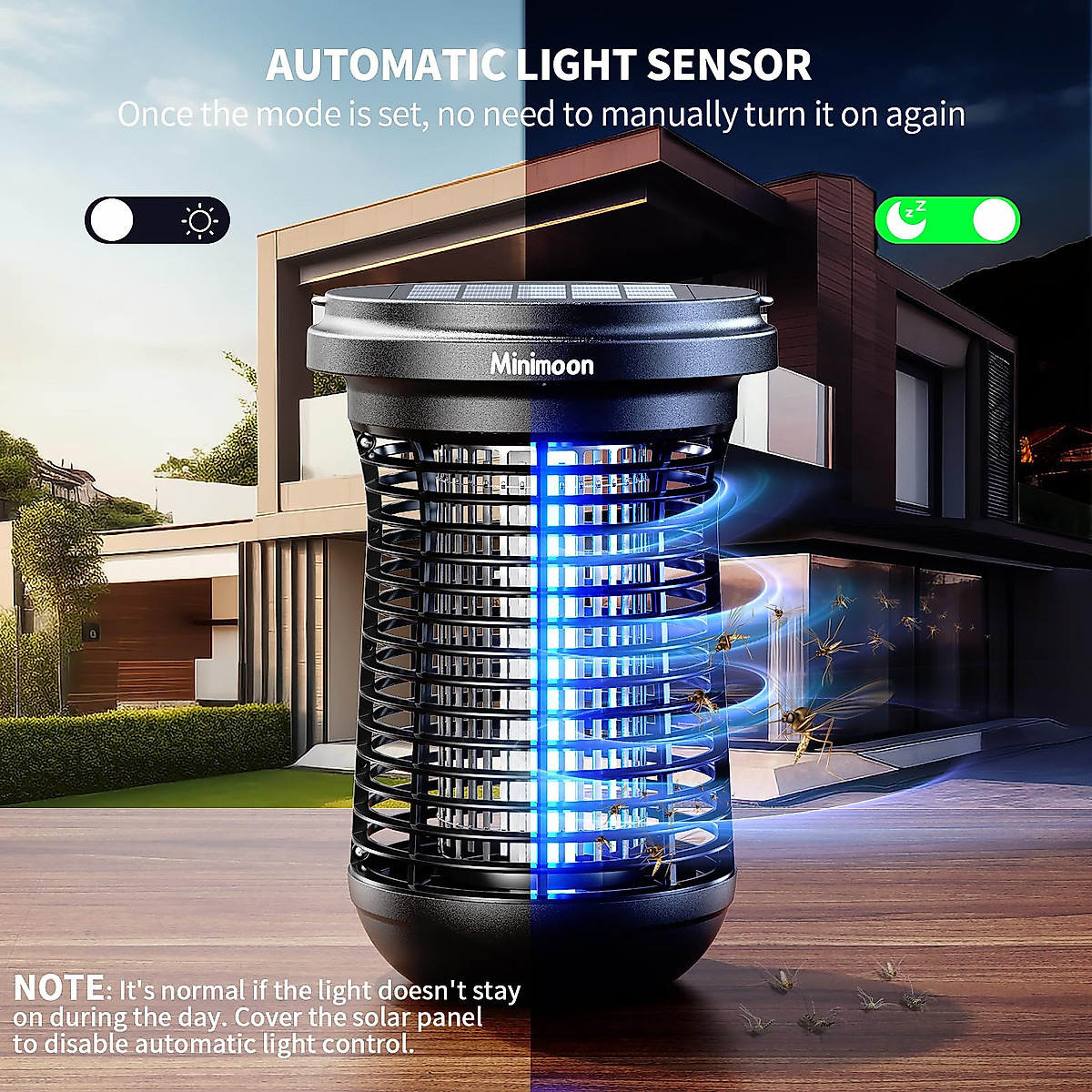 Solar Bug Zapper Outdoor, 2 in 1 Mosquito Zapper with LED Light, Rechargeable Cordless Fly Zapper with 2500mAh Battery, Auto On/Off Light Control, Electric Fly Traps for Patio,Backyard,Garden