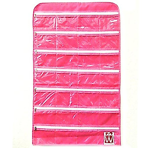 Wrapables® 28 Zippered Pockets Hanging Jewelry Organizer with 21 Holding Loops, Pink